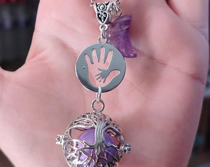 Silver Pregnancy Bola Tree of Life Hands and Amethyst Moon - Etsy