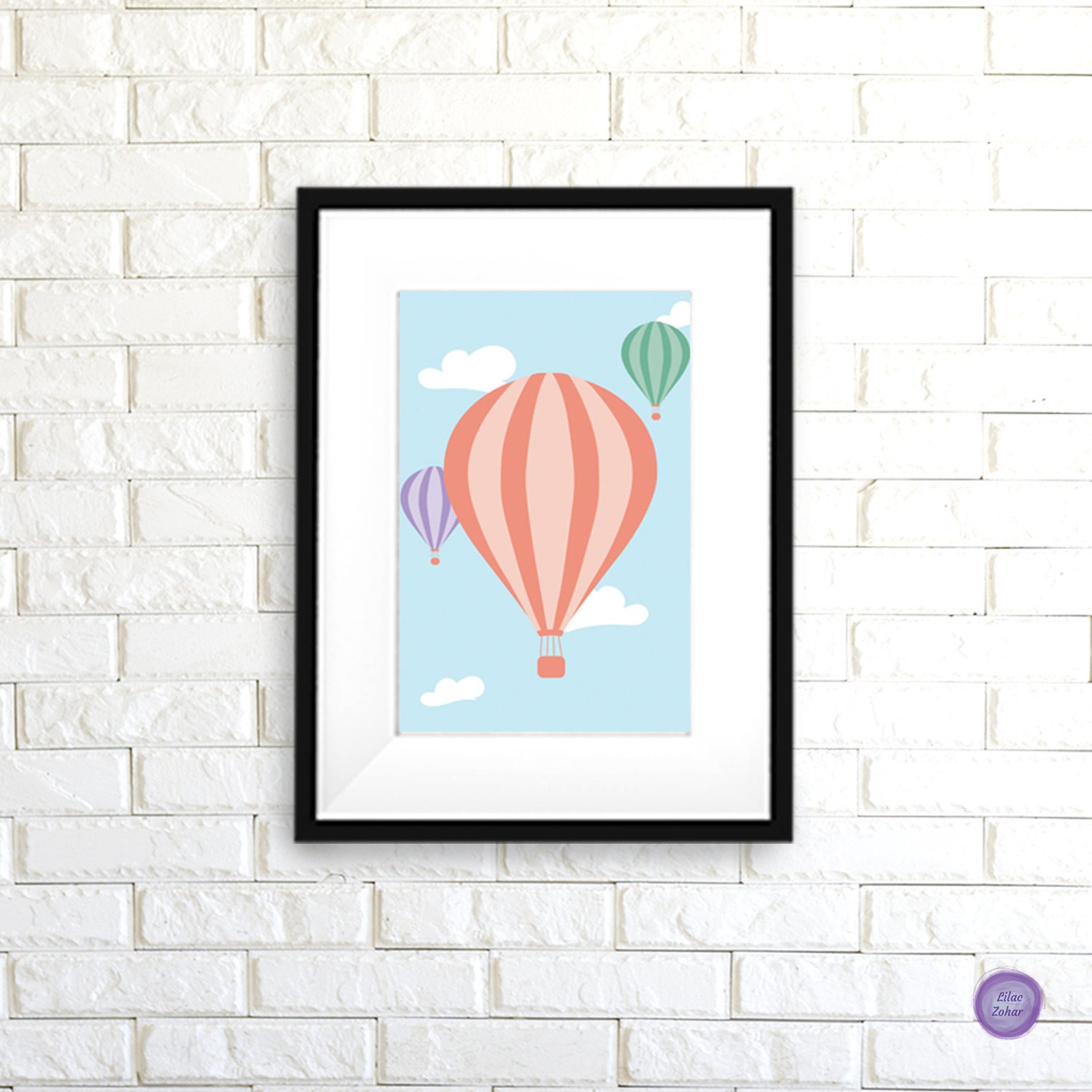 Nursery Decor Hot Air Balloon, Printable Nursery Poster, Girls Bedroom ...