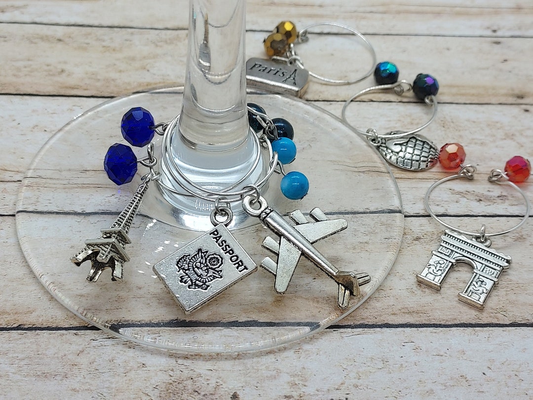 Paris Wine Glass Charm - Single Wine Charms - Set of 6 Travel Theme ...