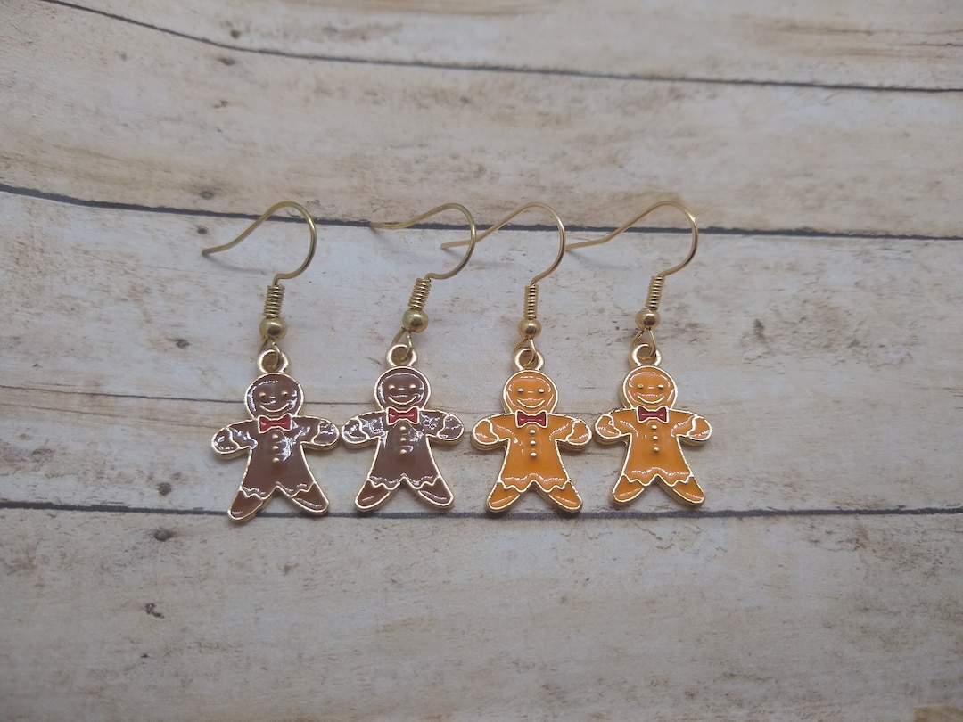 Gold and Brown Gingerbread Man Earrings Gingerbread Man Jewelry ...