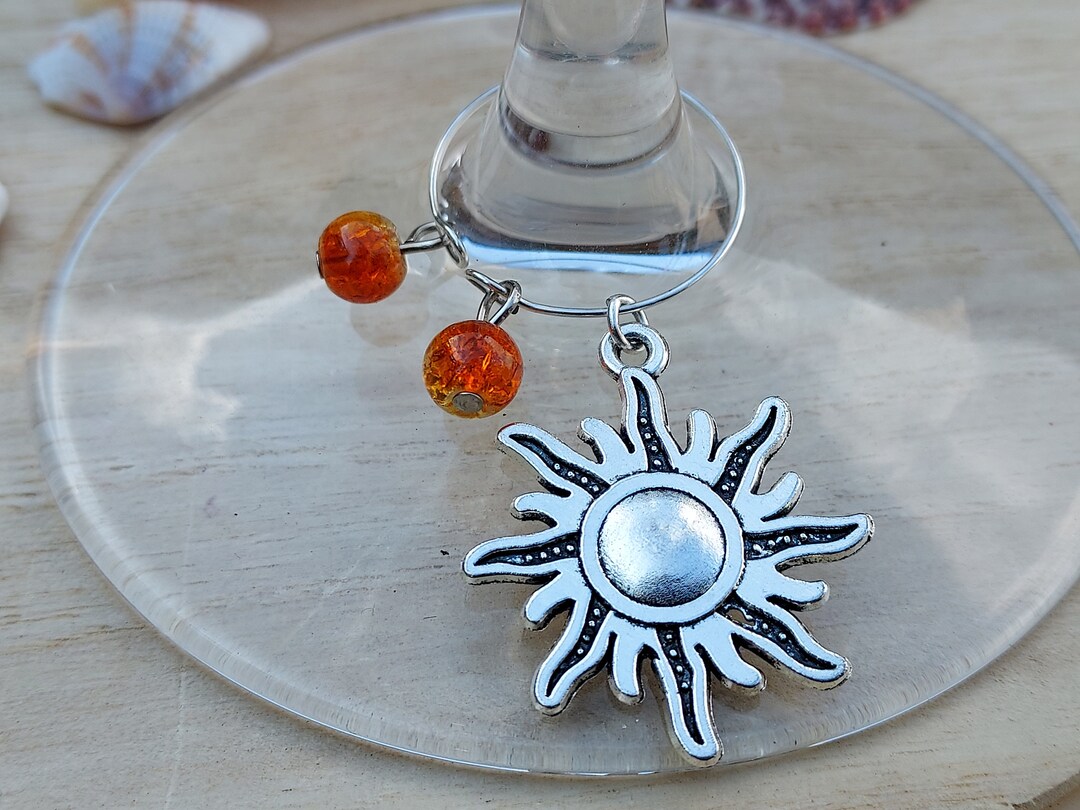Sun Wine Charm - Single Wine Charm - Beach Wine Charm - Tropical Wine ...