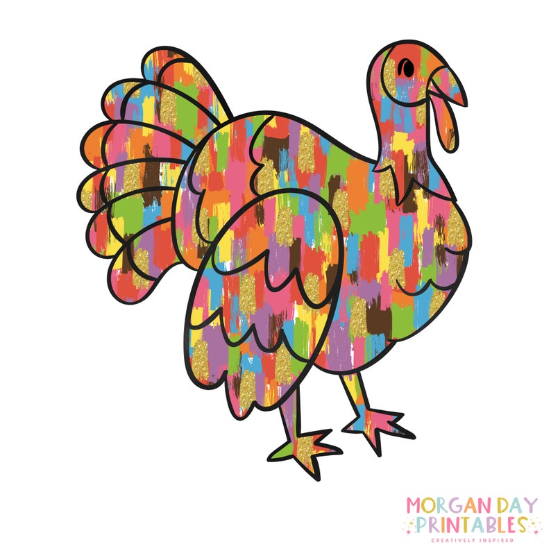 Colorful Thanksgiving Turkey Canva Template, Canva Frame PNG, Holiday ...