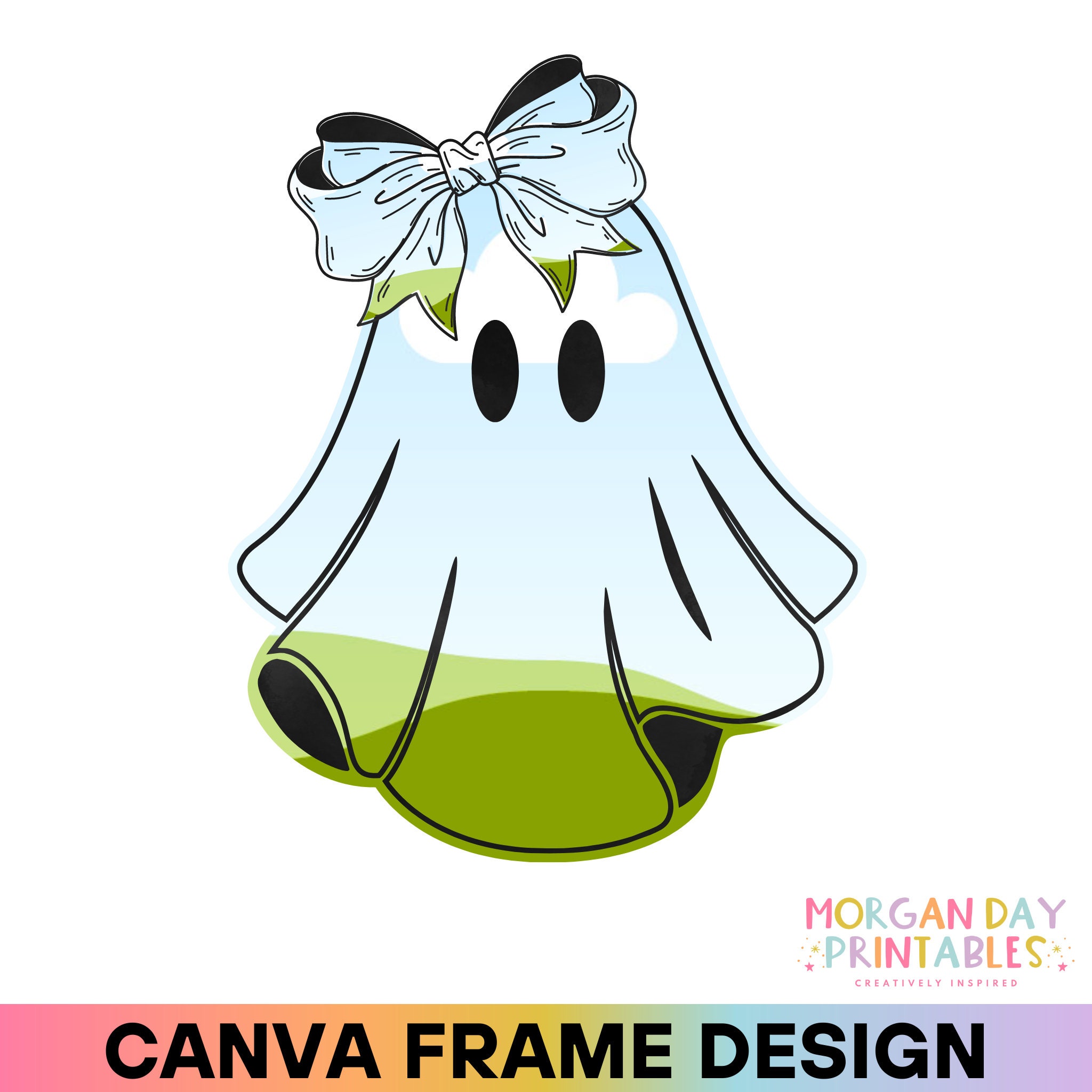Ghost Canva Template, Canva Frames PNG, Ghost With Bow PNG, Preppy PNG ...