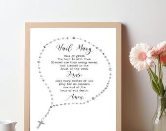 Hail Mary Prayer Print, Printable, Digital, Catholic Rosary Prayer, 5x7 ...