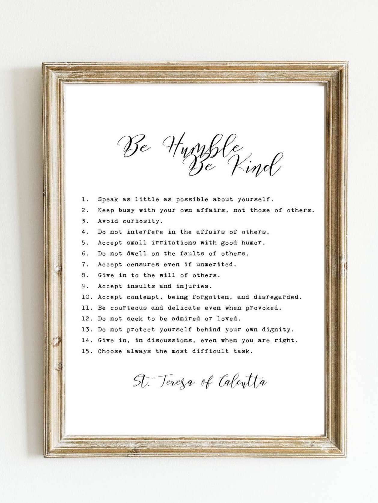 St Teresa of Calcutta - Rules of Humility - Digital Print - Etsy