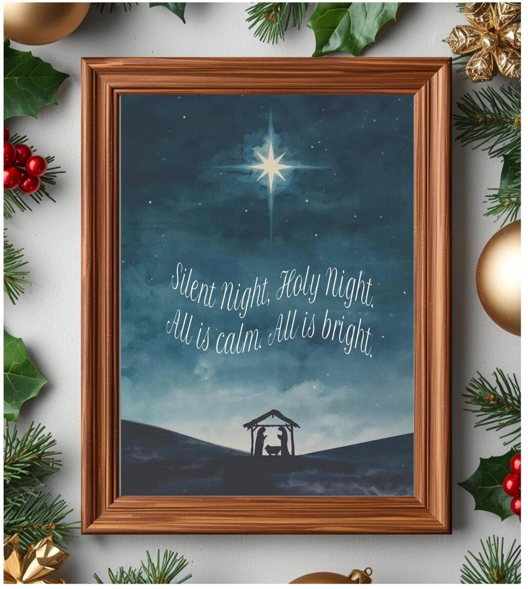Catholic Nativity Scene Printable – Silent Night Christian Wall Art ...