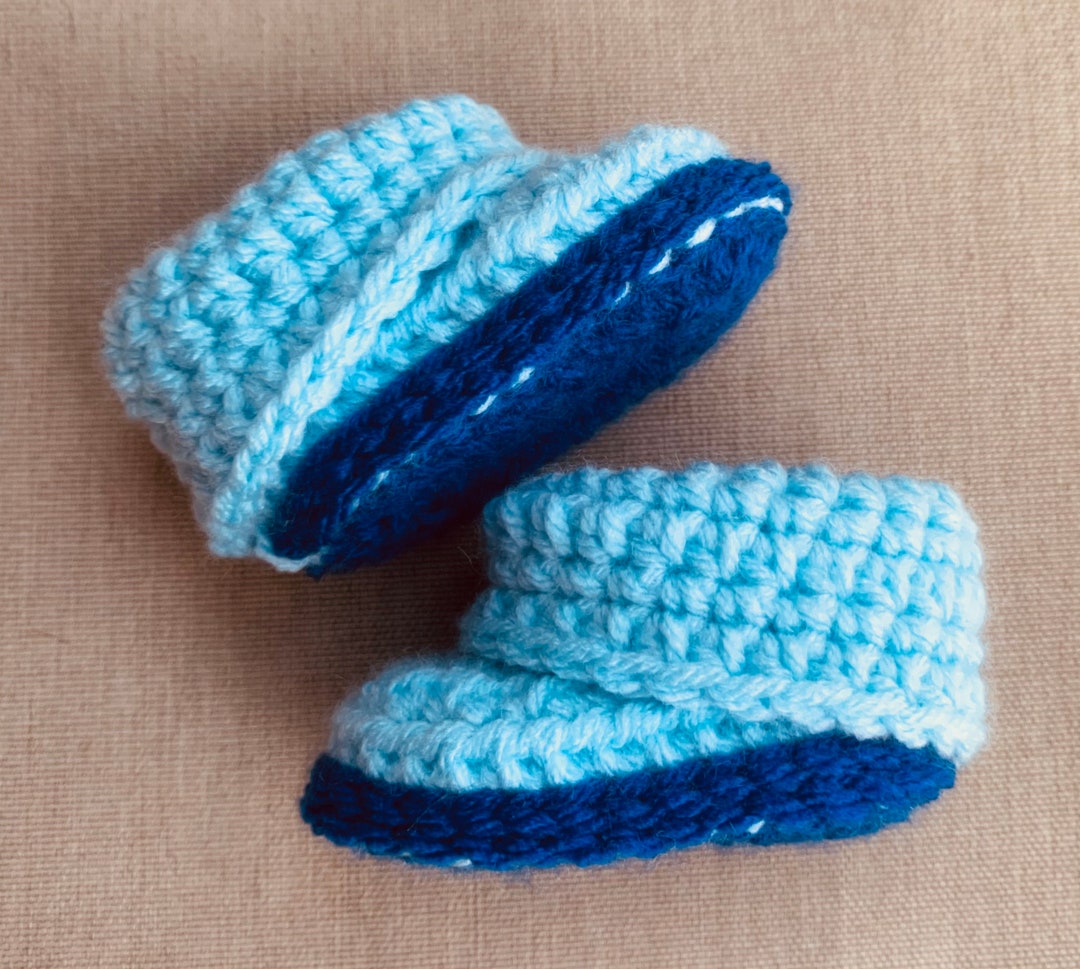 Blue Baby Boy Booties, Crocheted Booties, Boy Shoes, Baby Shoes Crochet ...