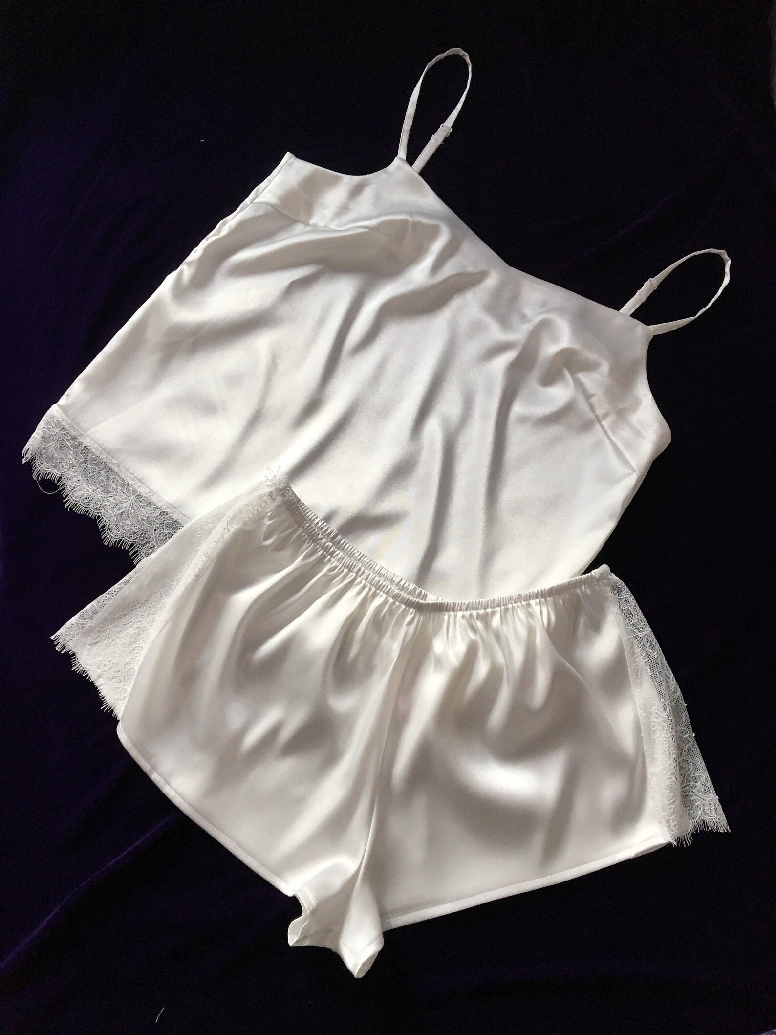 Bride Satin Pajamas With Lace White Bridal Pajamas White Etsy