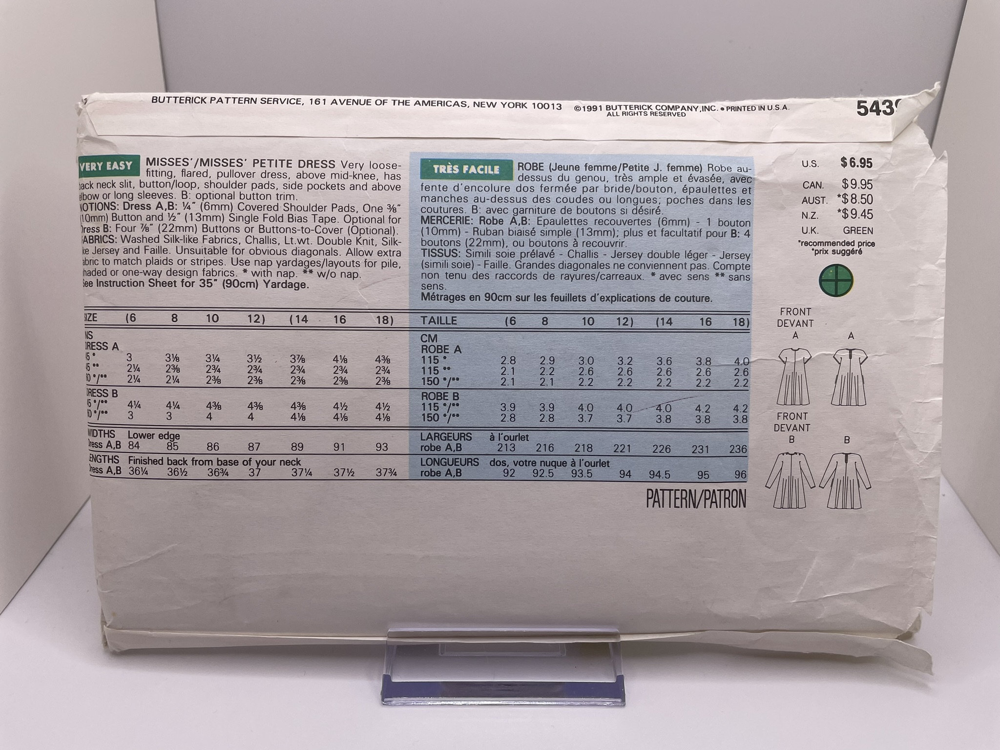 Butterick 5439 Uncut Ff Misses Sizes 681012 Loose Fitting - Etsy