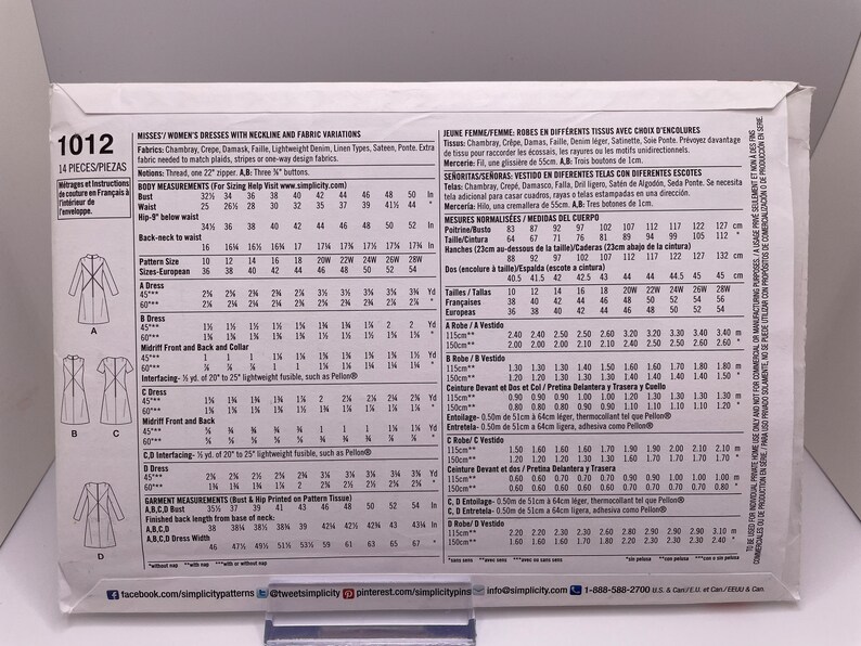 Simplicity 1012 Uncut FF Sizes 20W 28W Misses Vintage Shift - Etsy
