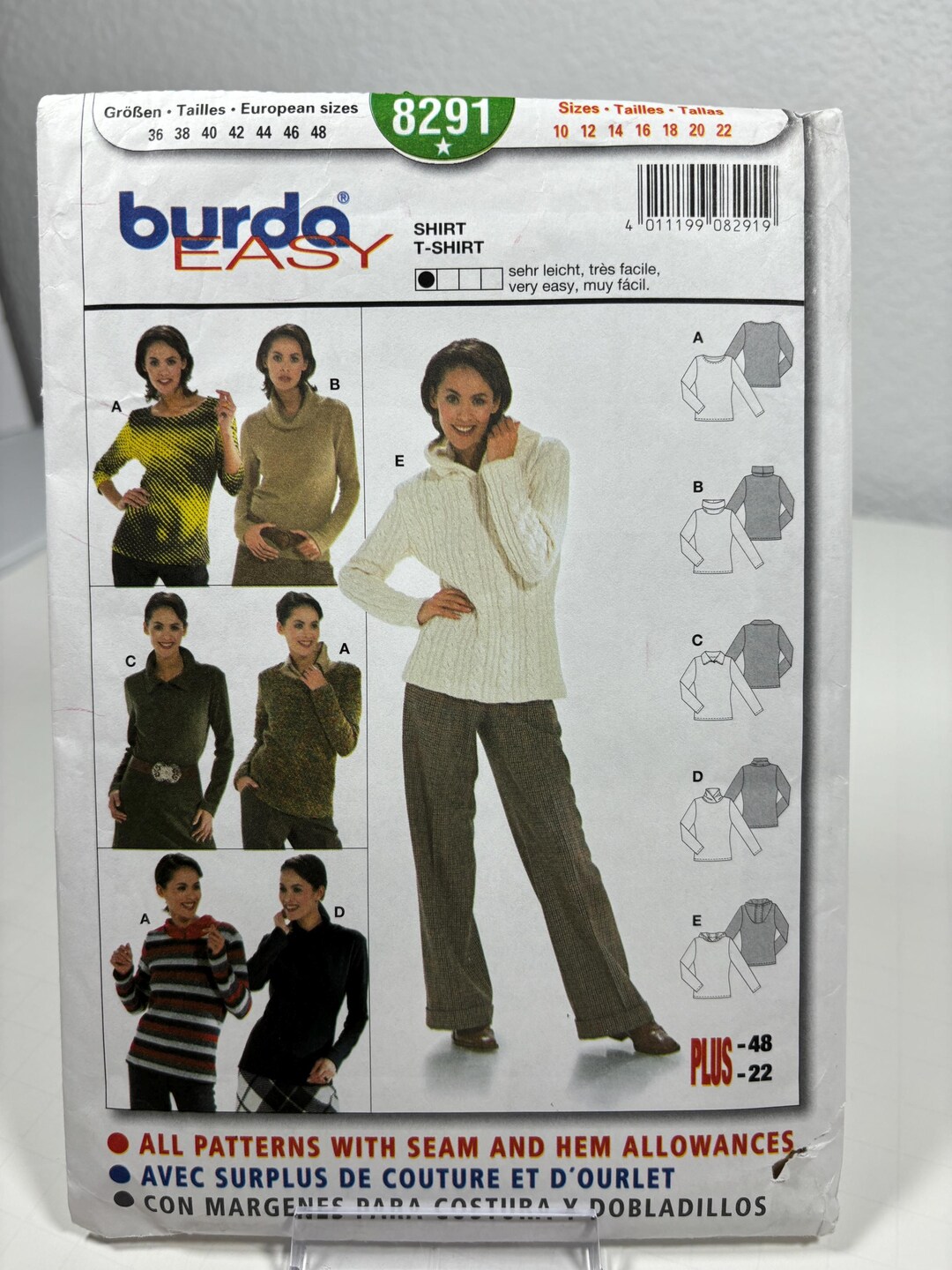 Burda 8291 Uncut FF Misses Sizes 10 - 22 Semi-fitted T Shirt With ...