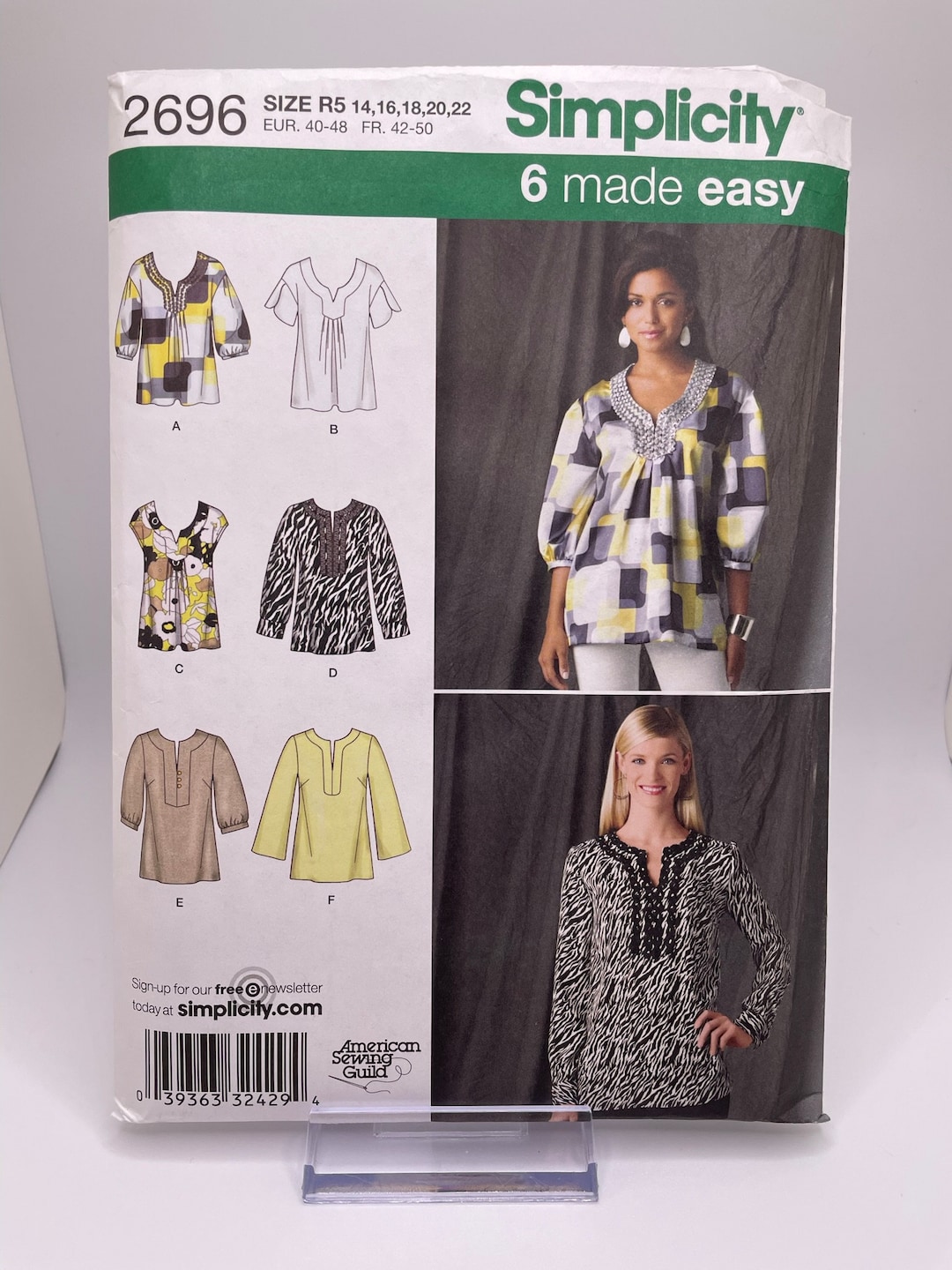 Simplicity 2696 Uncut FF Misses Sizes 14 22 Pullover Tunic With Front ...