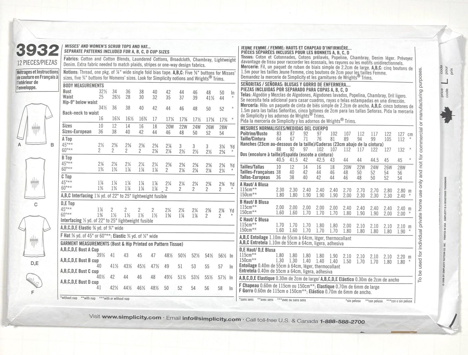 Simplicity 3932: Uncut Scrub Top Sewing Pattern, Misses Sizes 10-18 - Etsy