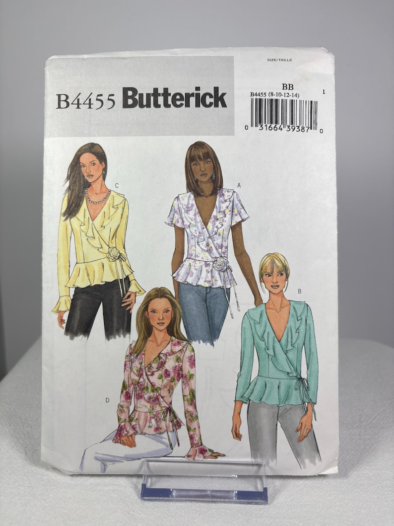 Butterick B4455 Wrap Top Sewing Pattern, Ruffled Lapel, Misses Sizes 8 ...