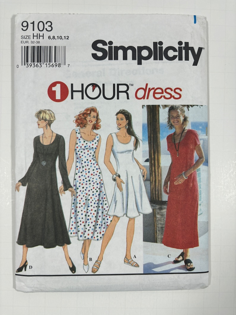 Simplicity 9103 Uncut FF Misses Sizes 6,8,10 1 Hour Dress Pullover Knit ...