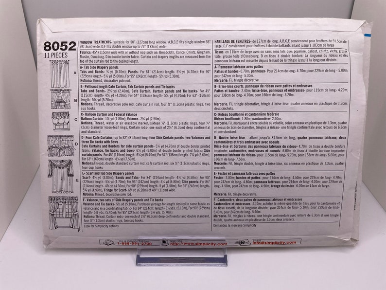 Simplicity 8052 Uncut FF Window Treatments Tab Top, Balloon Curtain ...