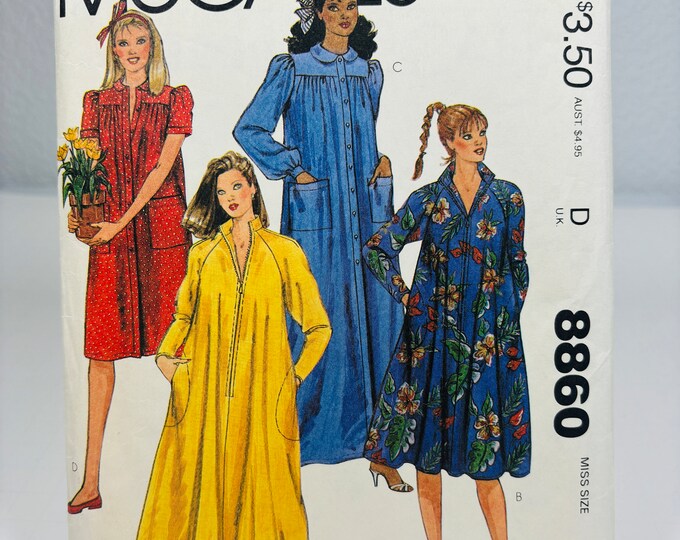 Mccall's 8860 Uncut FF Misses Size Small Robe With Button or Zip Front ...