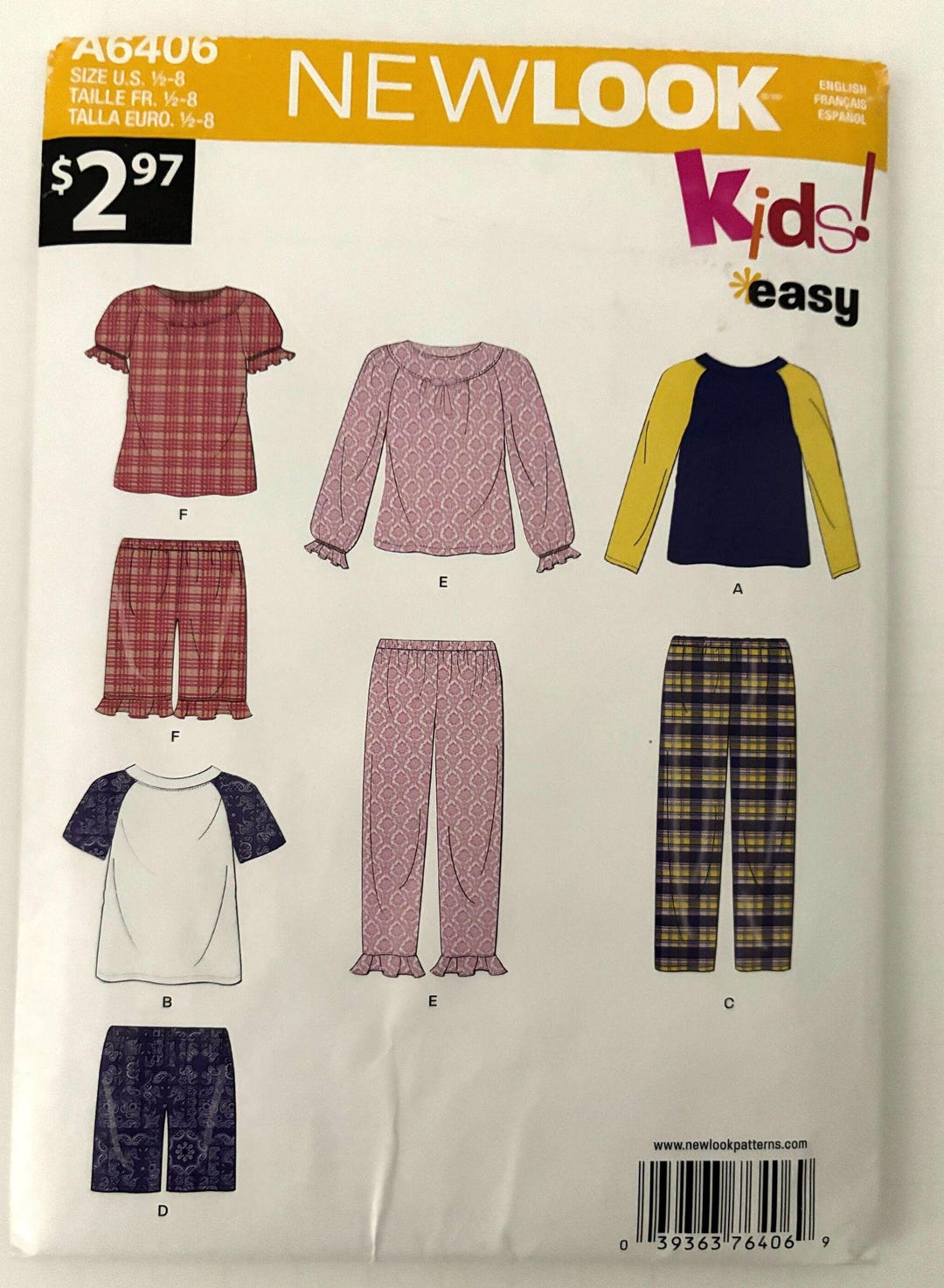 New Look A6406: Kids' Pajama Sewing Pattern (sizes 1/2-8) - Etsy