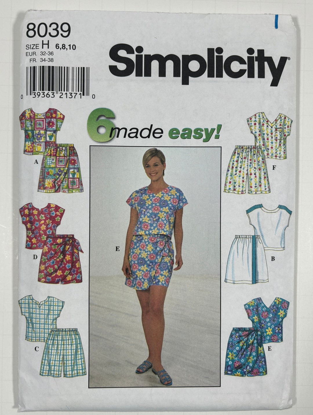 Simplicity 8039 Sewing Pattern: Misses Top and Shorts, Sizes 6-10 - Etsy