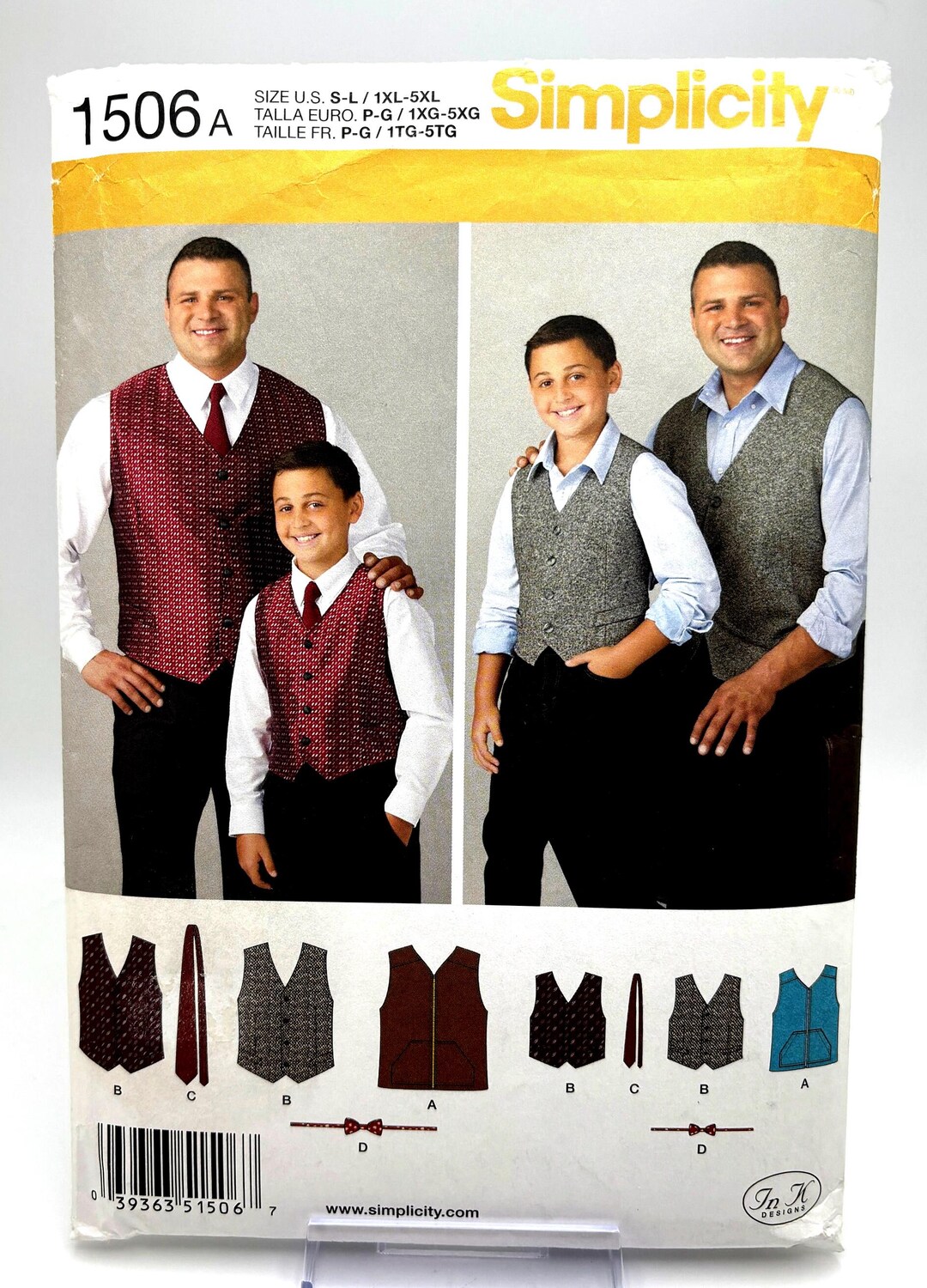 Simplicity 1506 Uncut FF Men and Boys Vest and Tie, Husky Boy Size S ...