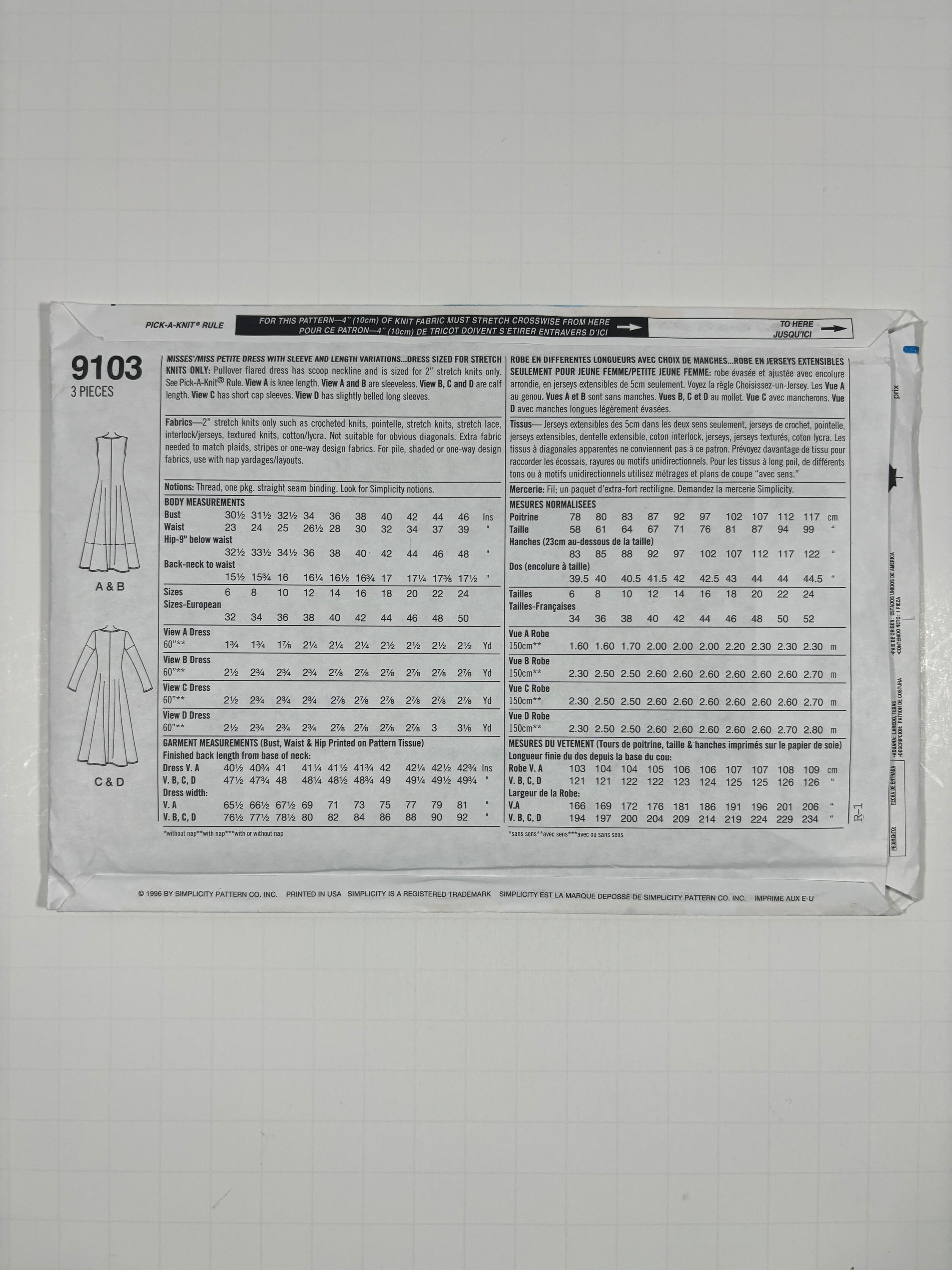 Simplicity 9103 Uncut FF Misses Sizes 6,8,10 1 Hour Dress Pullover Knit ...