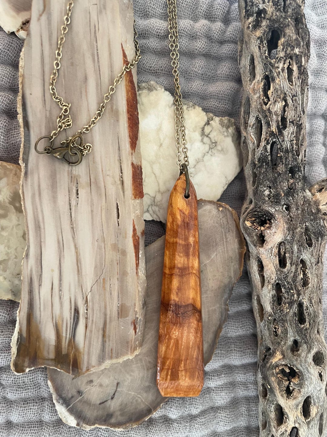 Burl Wood Necklace, Simple Long Wooden Womens Statement Jewelry, One of ...