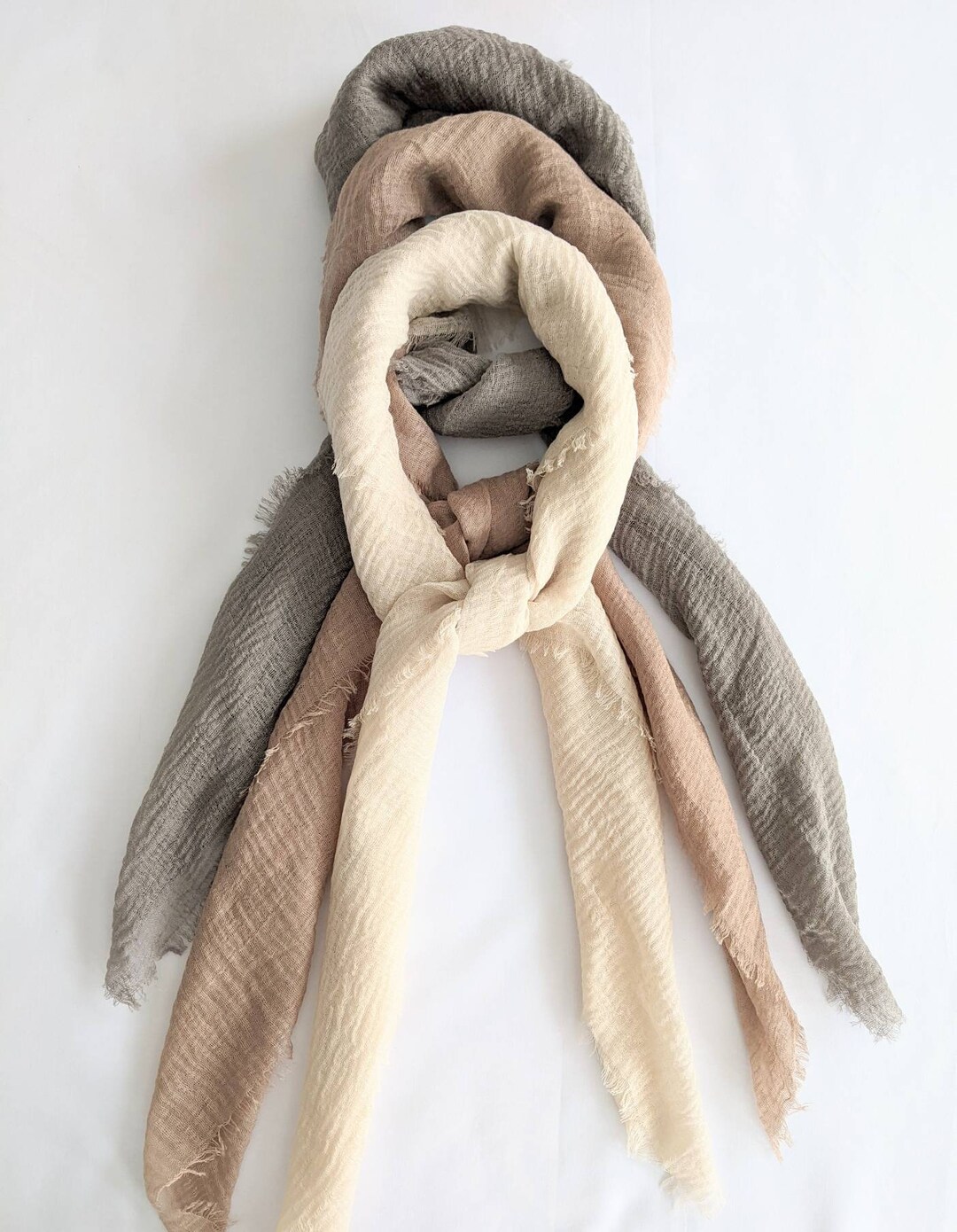 GAUZE-NEUTRAL Collection 3 Crinkle/gauze Scarves Buckhorn - Etsy