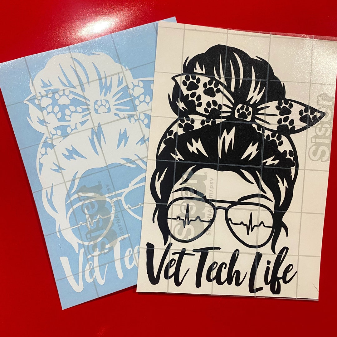 Vet Tech Life Decal - Messy Bun Girl With Paws and Veterinary ...