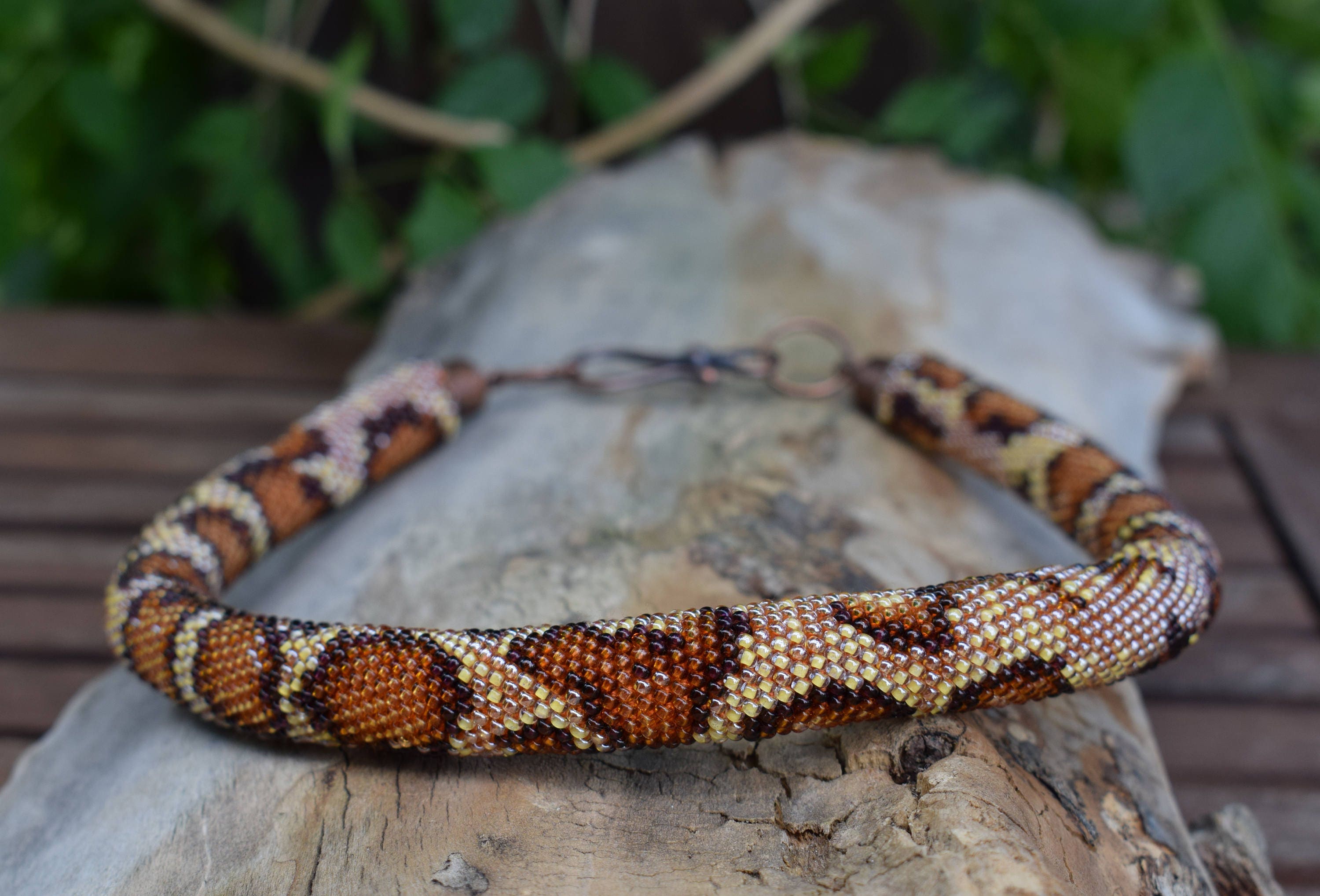 Bronze Snake Safari Animal Choker Snake Necklace Python Leather Brown ...