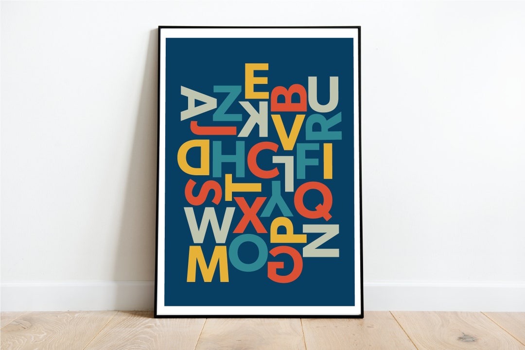 Navy Blue Bright Alphabet Modern Geometric Poster Art Digital Download ...