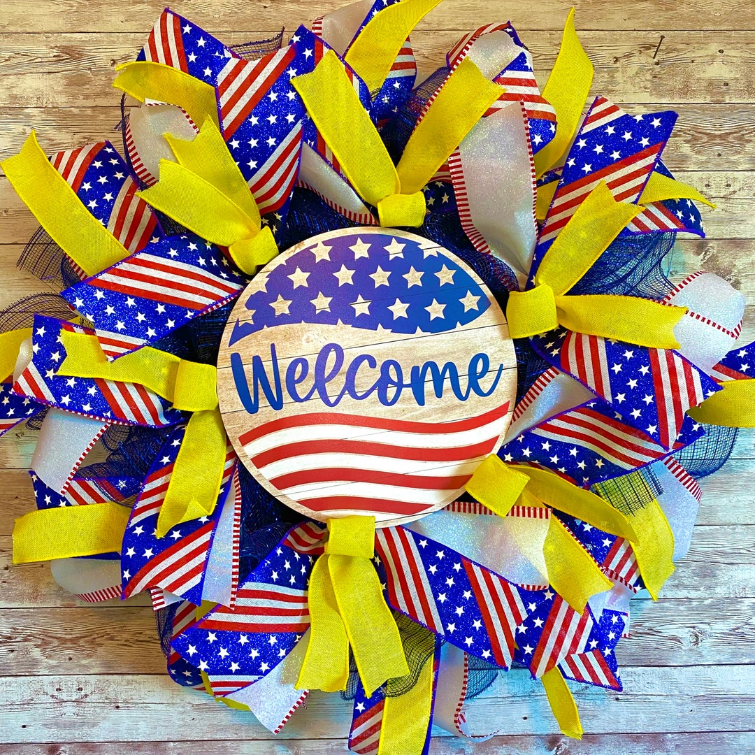 Patriotic Wreath for Front Door, Military Wreath, Deployment ...