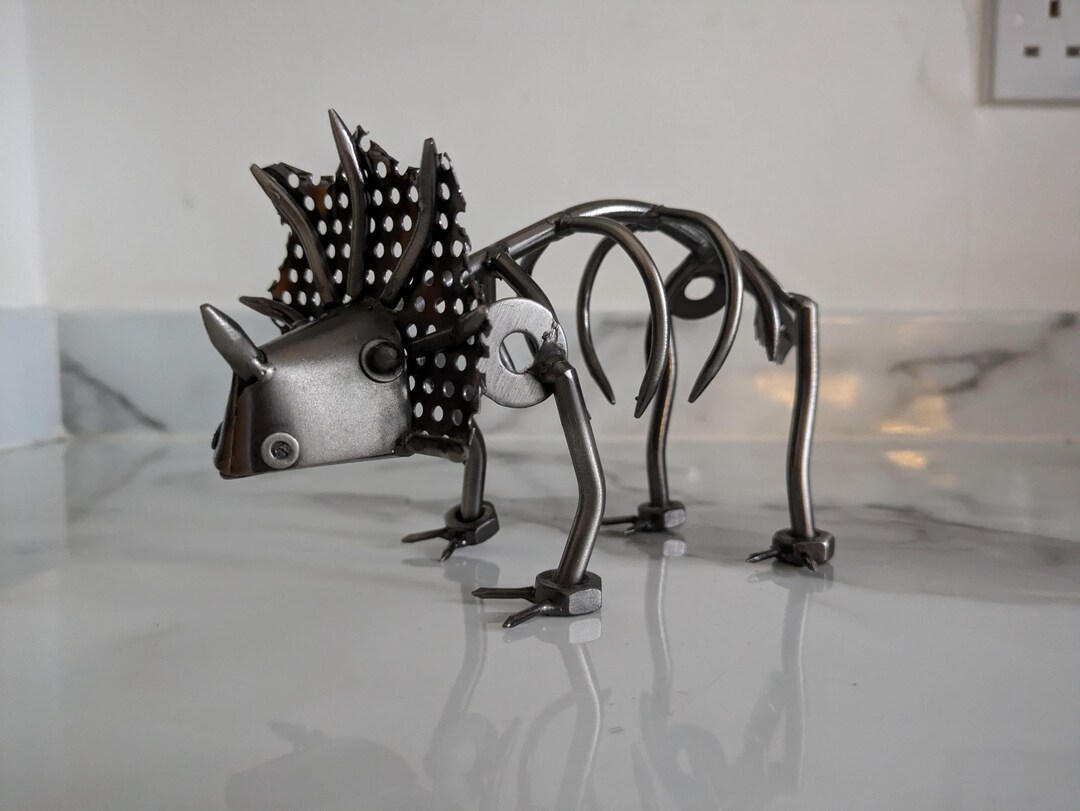 Vintage Handmade Metal Scrap Triceratops Dinosaur Sculpture. Welding ...