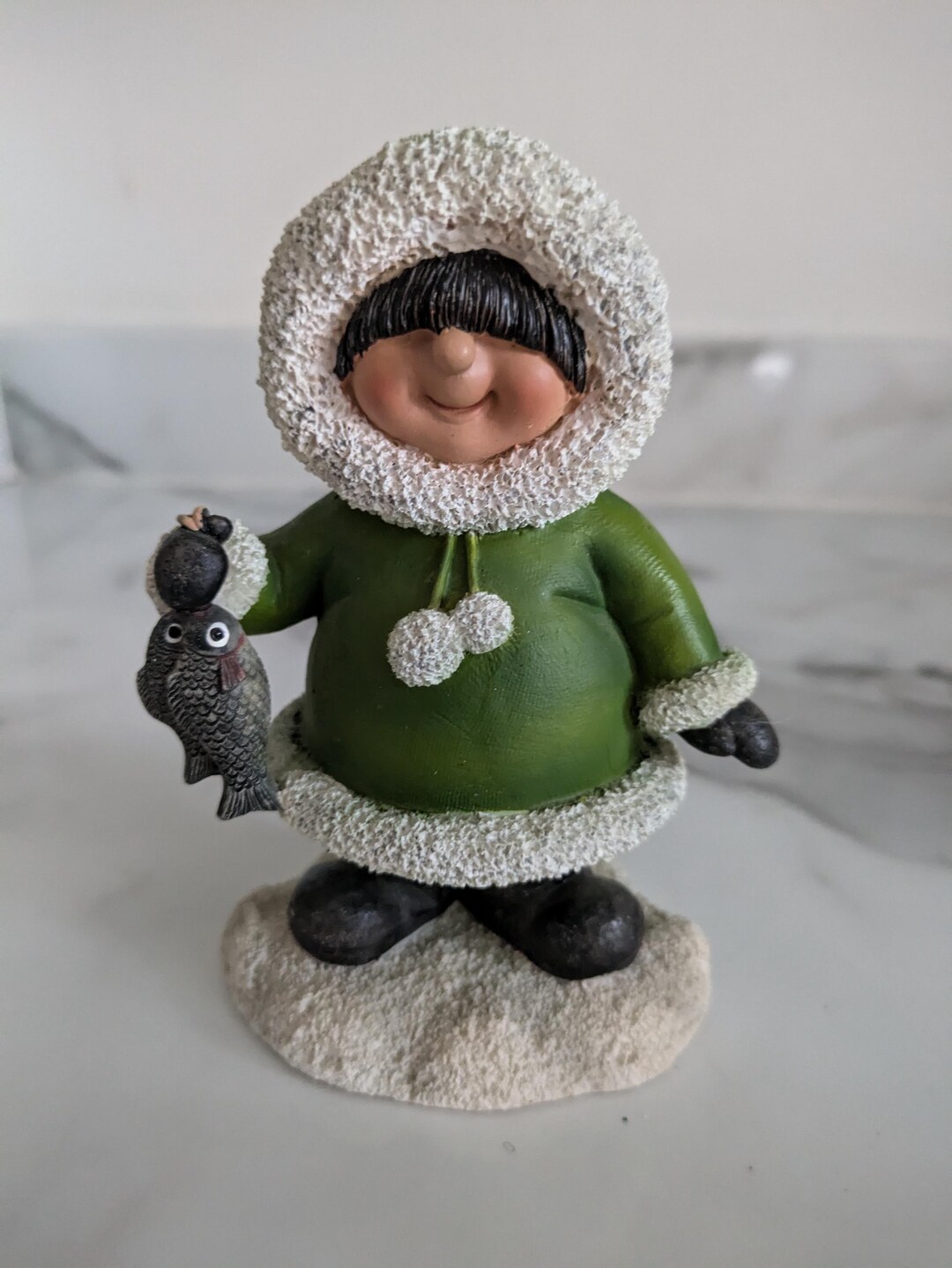 Vintage Eskimo Inuit Holding Fish Cute Plaster Child Kid Statue ...