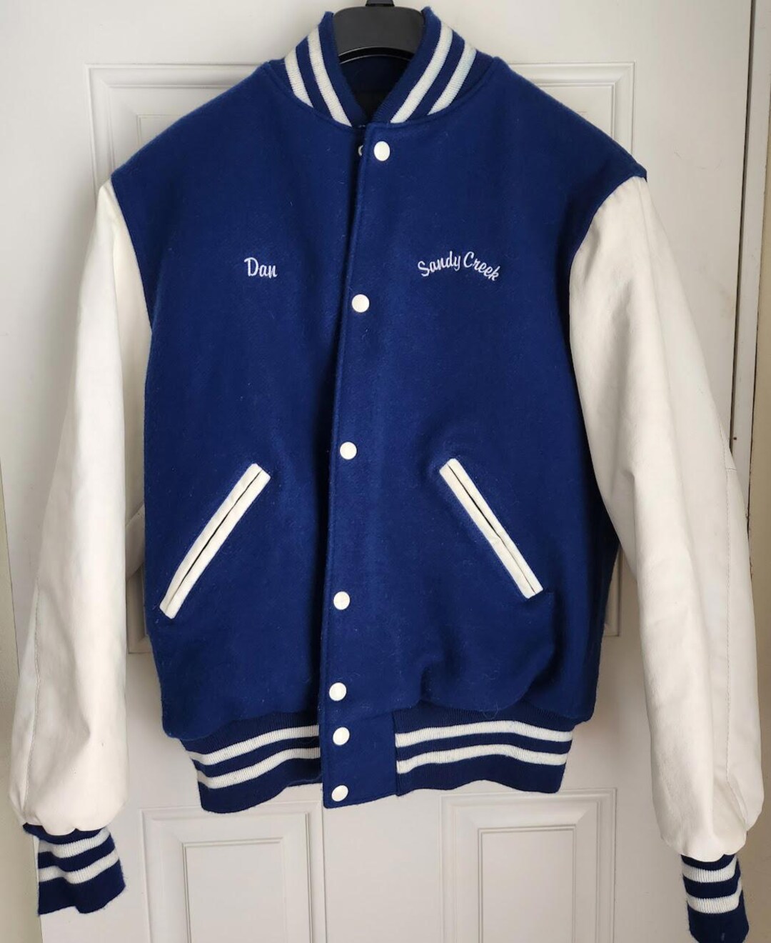 Vintage Varsity Letterman Blue White Wool Bomber Jacket Coat ...