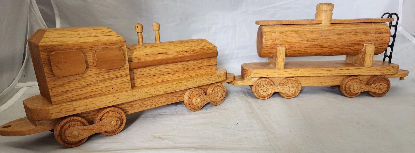 Wood Toy Train 2 Pc 17" Vintage Sturdy Handmade Antique Steam Engine ...
