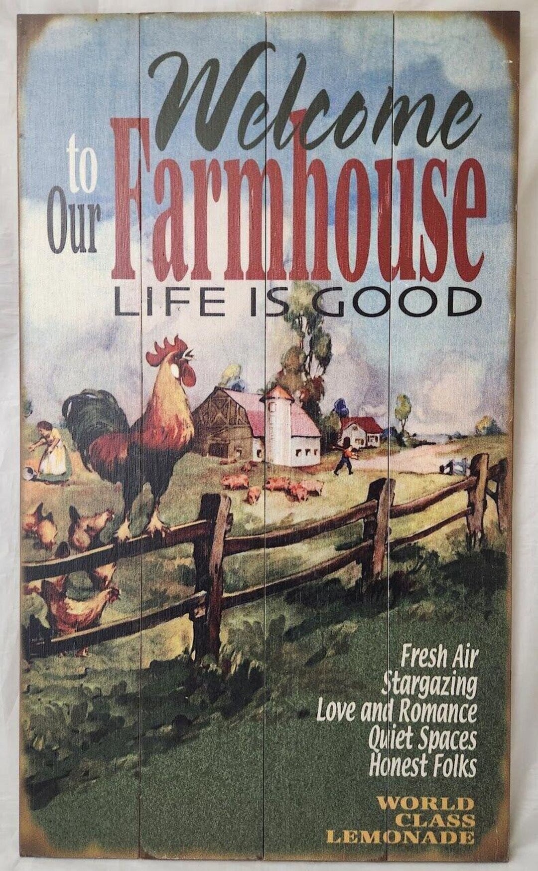 Welcome to Our Farmhouse Rooster Chicken Country Rustic Wall Art 14x24 ...