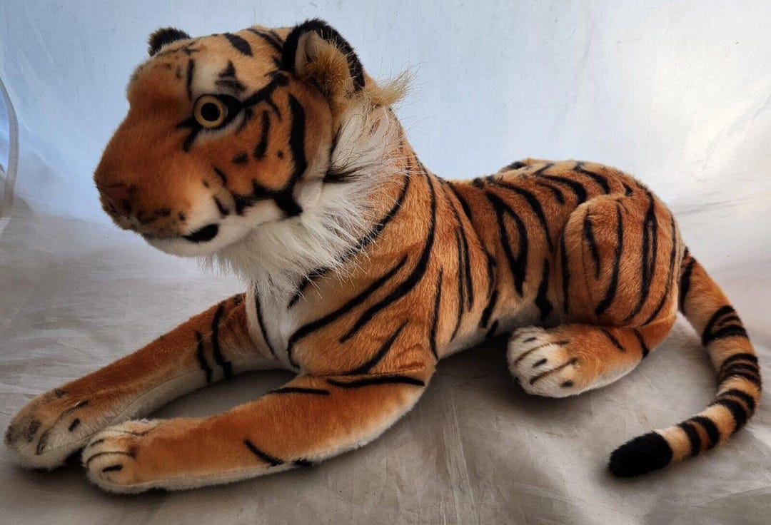 Realistic Tiger Laying Down Stuffed Animal Toy Plush 27" Toe-tail ...