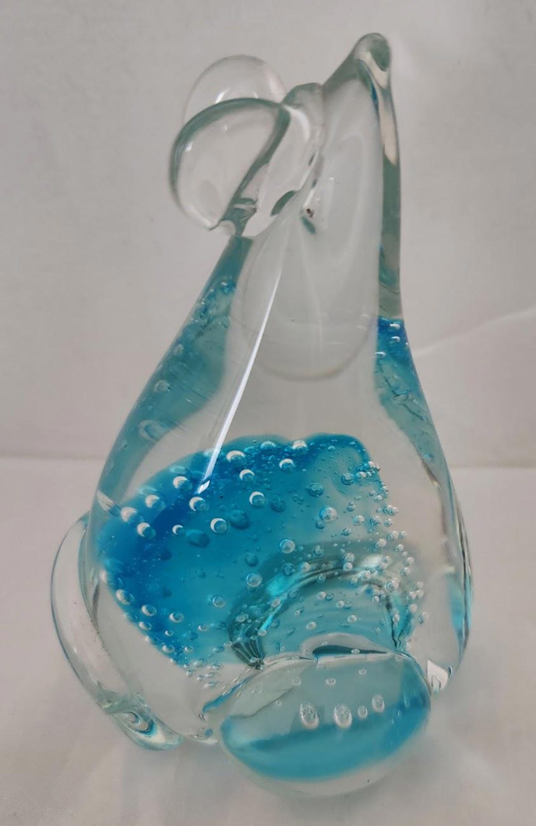 Vintage Handmade Art Crystal Glass Mouse Blue Bullicante Bubbles ...