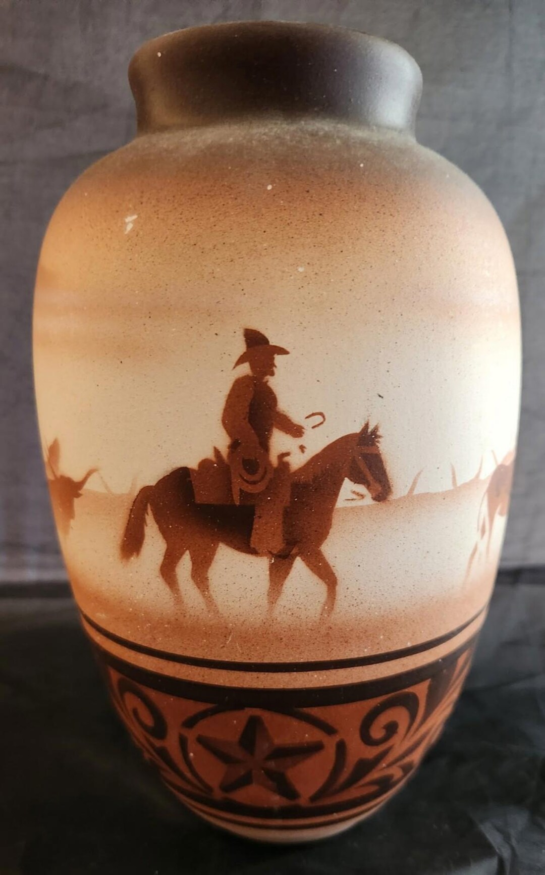 Native American Pottery Vase Ginger Jar Western Cowboy Ranch Signed ...
