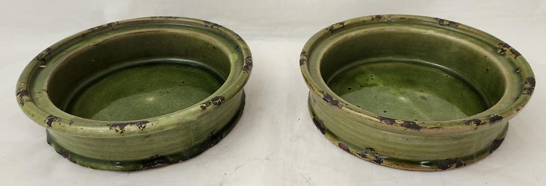 2 Rustic Primitive Distressed Lodge Cabin Decor Red Clay Pottery Green ...