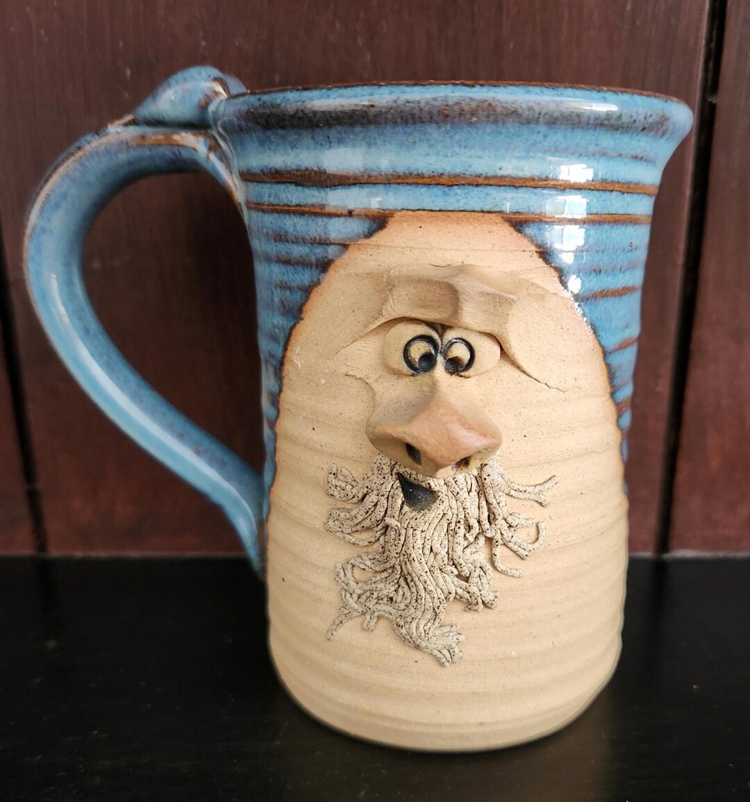 Vintage Signed Ugly Face Mug Bearded Old Man Studio Pottery Art Blue ...