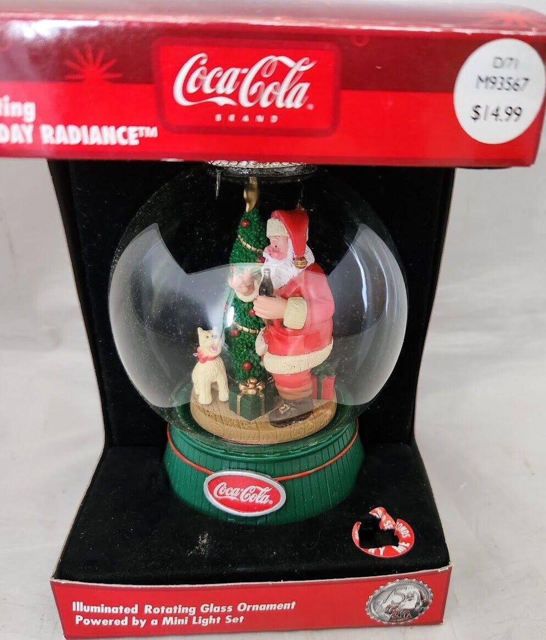 Coca Cola Rotating Holiday Radiance Santa Coke Glass Christmas Tree ...