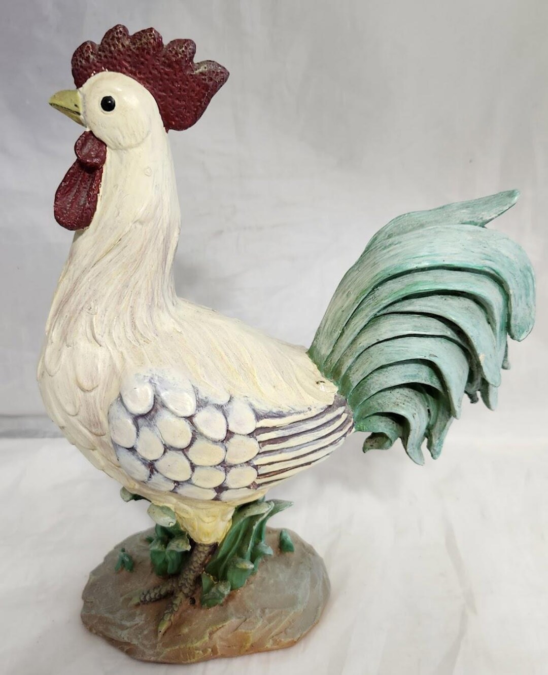 Large Polystone Colorful Rooster Table Patio Home Farmhouse Decor 13 ...