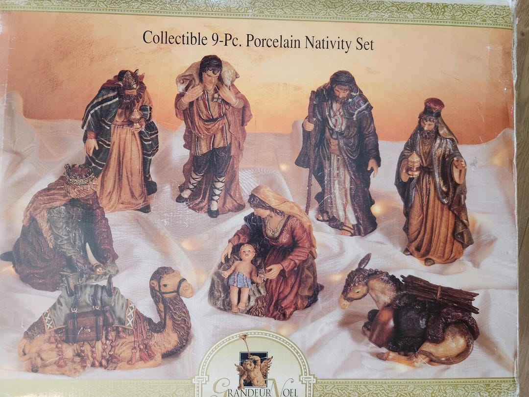 Grandeur Noel Christmas Hand Painted Porcelain Nativity Set Large 10 ...