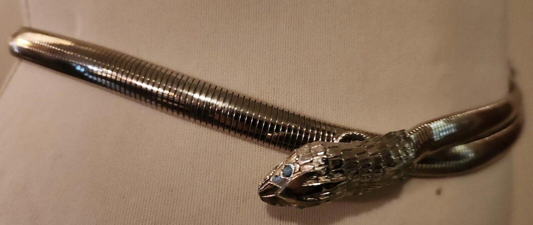 Accessocraft NYC SIGNED Snake Serpent Stretch Belt Necklace Silver Tone ...