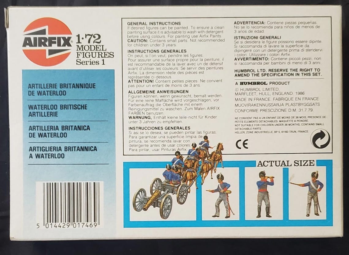 Airfix Ho/00 Scale Models Waterloo British Artillery 33 Pieces 01746 - Etsy