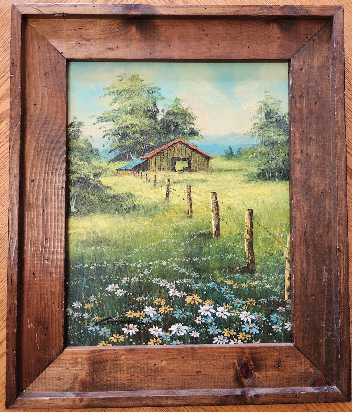VTG Oil on Canvas Painting Art Signed GRANGER Farm Field Rustic Barn ...
