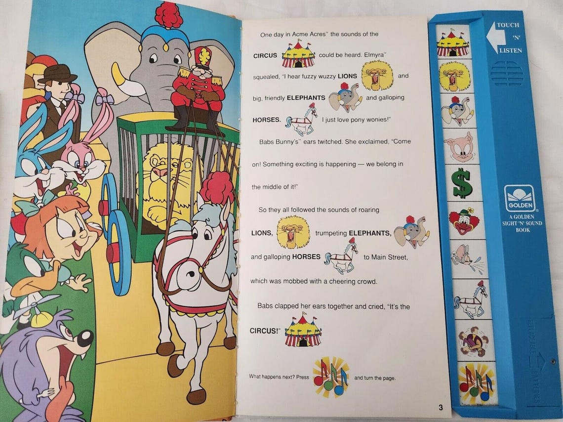 Vintage Golden Sound Story Book Tiny Toons Circus Comes to Town WORKS ...