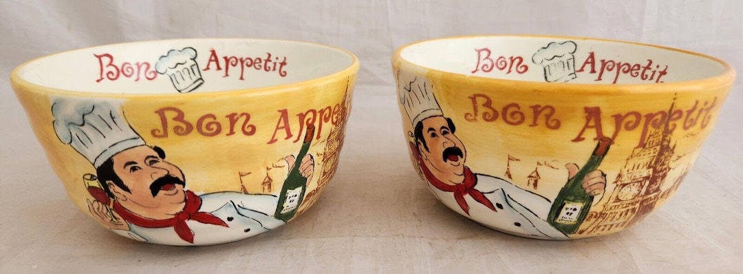 Set 2 Fat Chef by Maxcera Bon Appetit Salad Cereal Bowls Rare 6" HTF ...