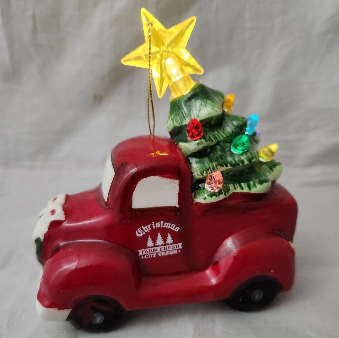 Mr. Christmas Tree Farm Light-up Nostalgic Ceramic Santa Red Truck ...